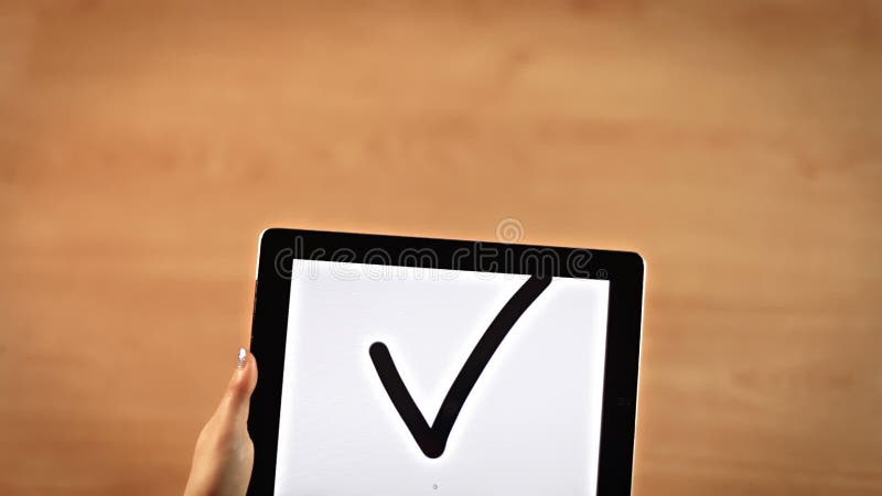 Top View Female Hands Drawing Check Mark Symbol on Digital Tablet Stock ...