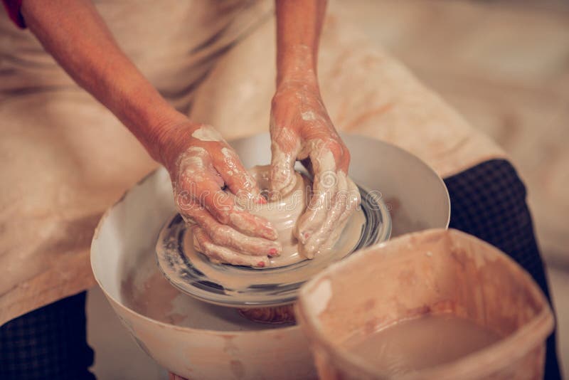 Top View of Female Hands while Working with Clay Stock Image - Image of ...