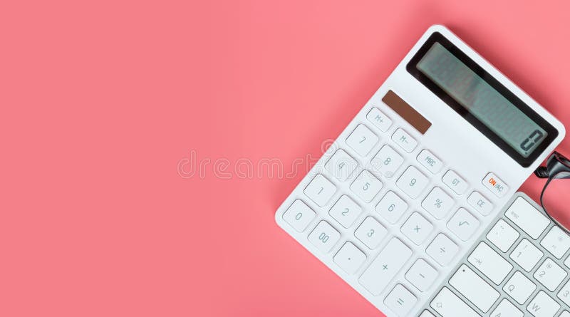 Top View Female Workplace, Computer Keyboard, White Calculator and ...