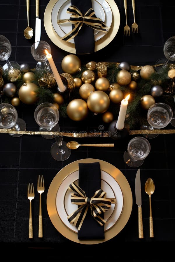 Top View of a Festive New Years Dinner Table Setting Stock Illustration ...