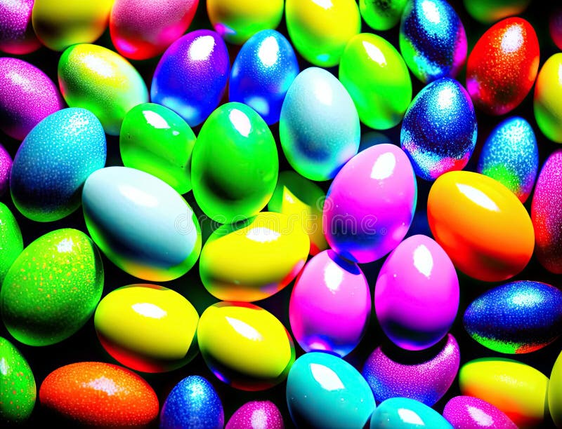Top View of Festive Postcard Bright Multi-colored Easter Eggs. Happy ...