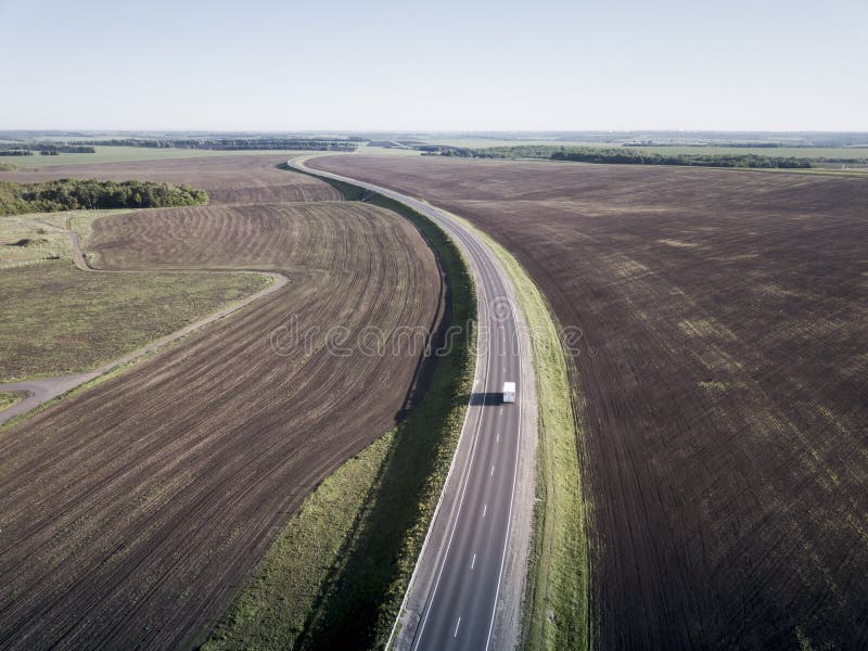 Top View of the Field Road with Car. Aerial Stock Photo - Image of ...