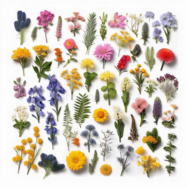 A Top View of a Field of Wildflowers. Isolated White Background. AI ...