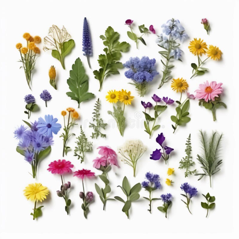 A Top View of a Field of Wildflowers. Isolated White Background. AI ...