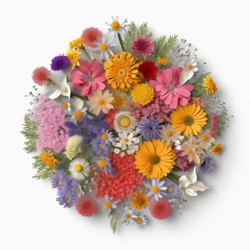 A Top View of a Field of Wildflowers. Isolated White Background. AI ...