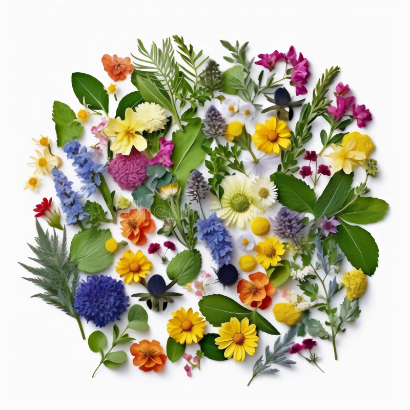 A Top View of a Field of Wildflowers. Isolated White Background. AI ...