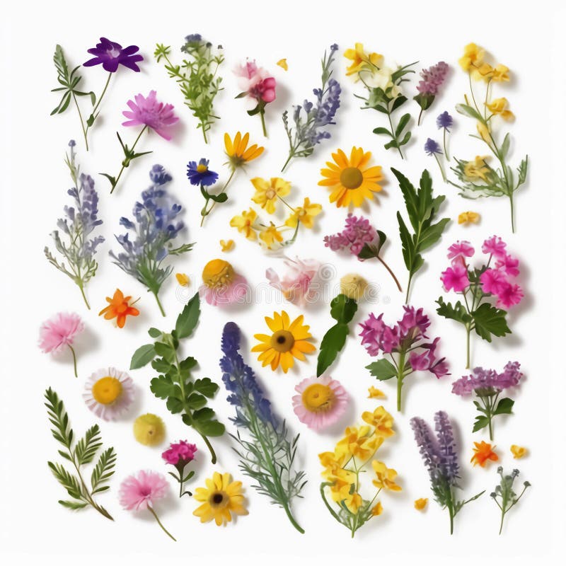 A Top View of a Field of Wildflowers. Isolated White Background. AI ...