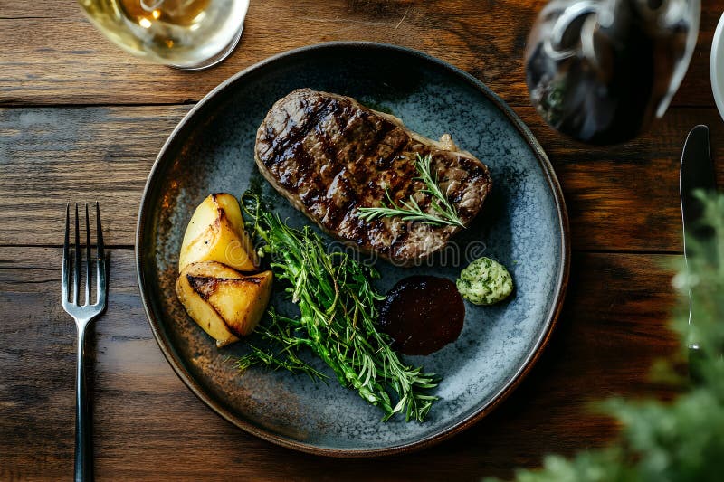 Top View of a Fine Dining Steak Stock Image - Image of plated, cuisine ...