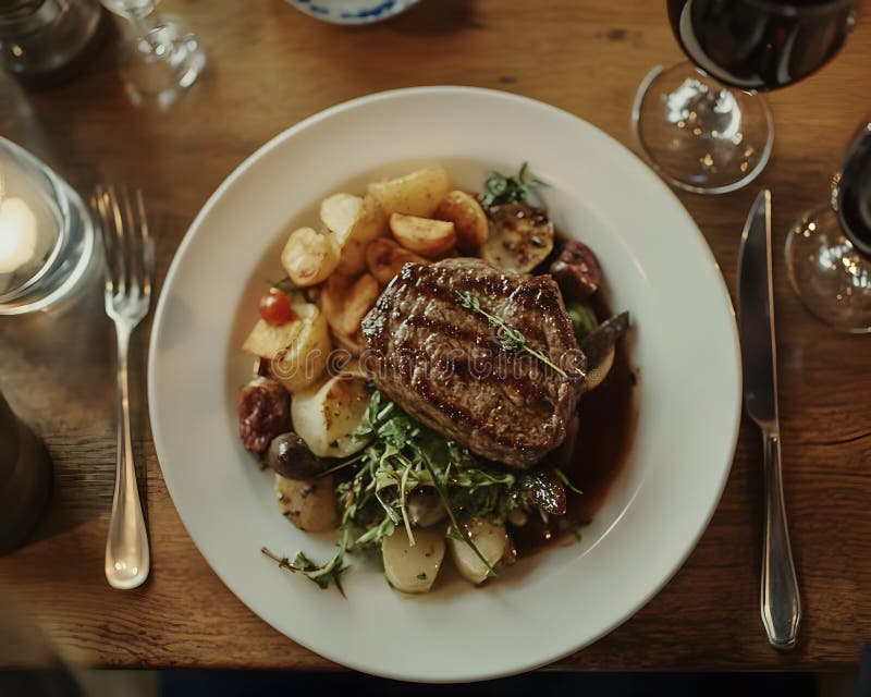 Top View of a Fine Dining Steak Stock Photo - Image of savory, gourmet ...
