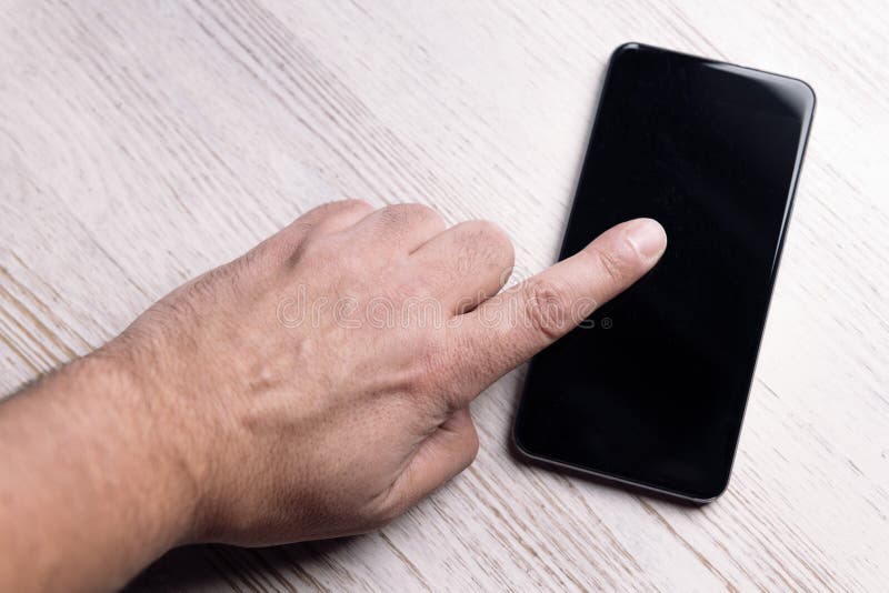 Top View of Finger Touching the Screen of a Phone Stock Image - Image ...