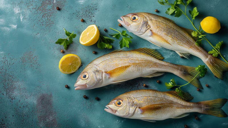 Top View of Fish on a Bright Blue Surface for Wallpapers and ...