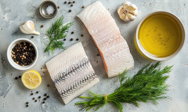 Top View on Fish Ingredients on a Granite Countertop Stock Photo ...
