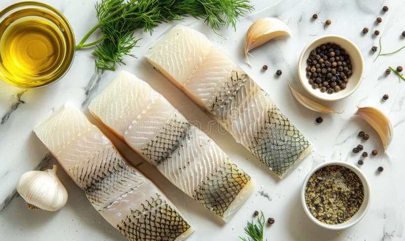 Top View on Fish Ingredients on a Granite Countertop Stock Photo ...