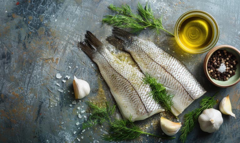 Top View on Fish Ingredients on a Granite Countertop Stock Photo ...