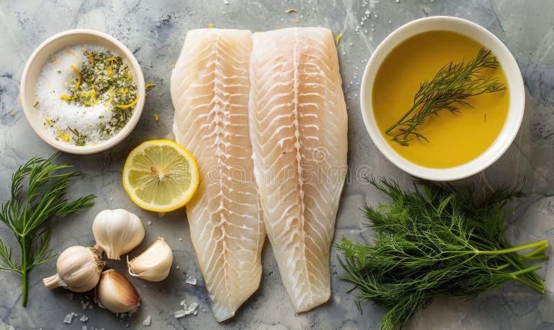Top View on Fish Ingredients on a Granite Countertop Stock Image ...