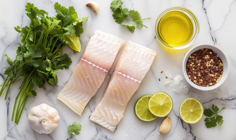 Top View on Fish Ingredients on a Granite Countertop Stock Photo ...