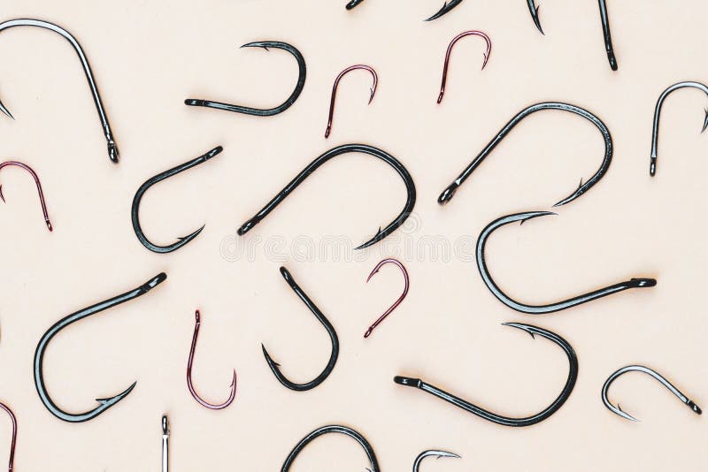 Top View of Fishing Hooks of Different Shape Color and Size Stock Image ...