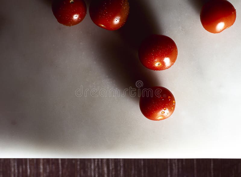 Five Cherry Tomatoes Viewed from Above Stock Photo - Image of freshness ...