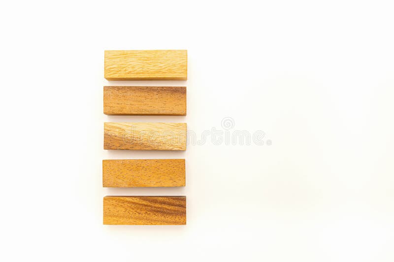 Top View of Five Empty Wooden Blocks Isolated on White Background Stock ...