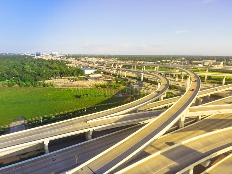 Top View Five-level Stack Interchange Expressway in Houston, Tex Stock ...