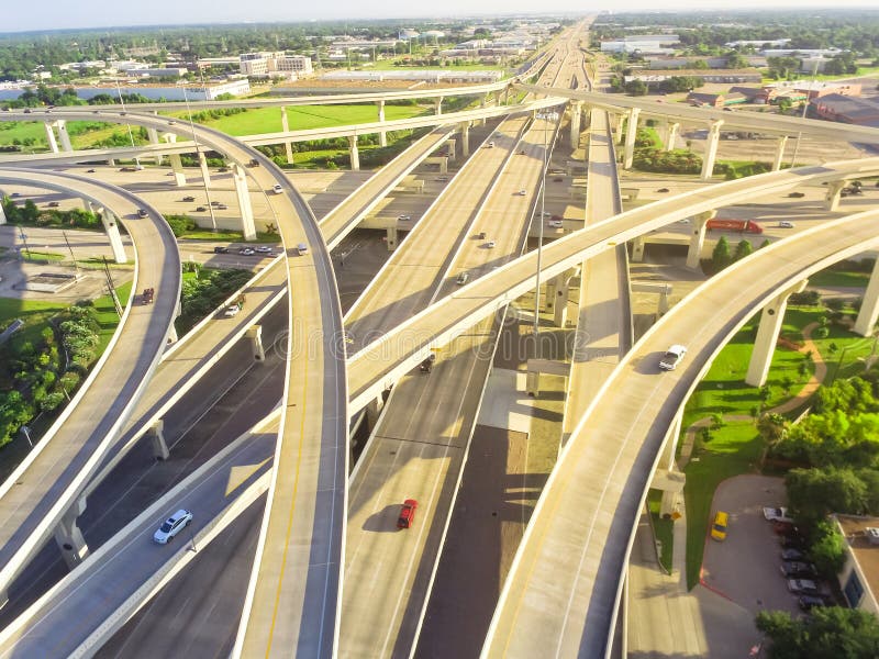 Top View Five-level Stack Interchange Expressway in Houston, Tex Stock ...