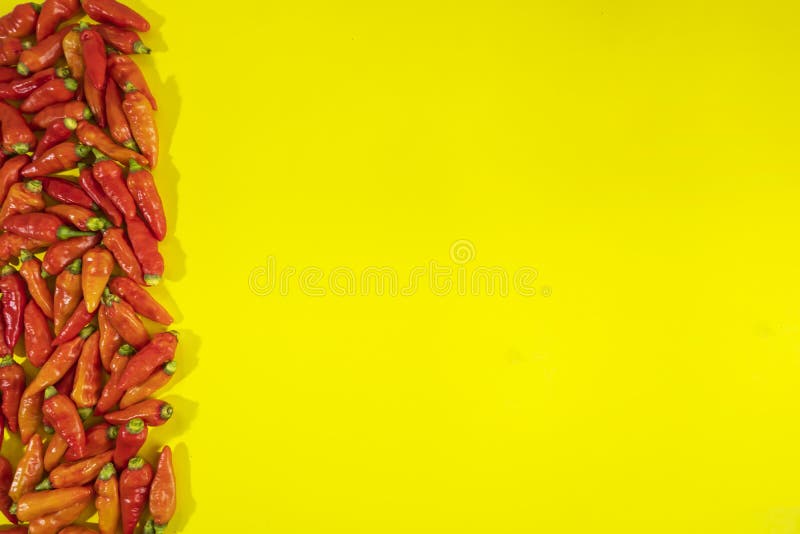 Red Chili Pattern on a Yellow Background. Top View. on Flat Lay. Chili ...