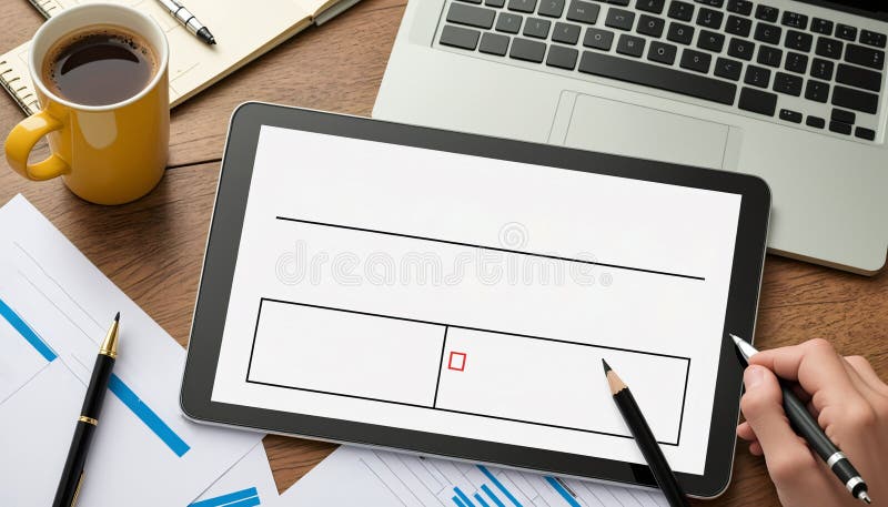 Top View Flat Lay and Copy Space of Tablet with Charts and Computer ...