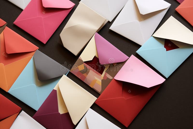 A Top View of a Flat Lay of Many Little Envelopes Arranged in Rows on a ...