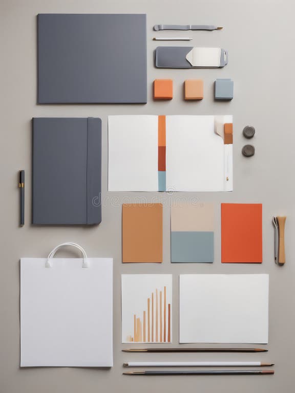 A Top View Flat Lay Notebooks, Notes, Office Essentials Arranged on a ...