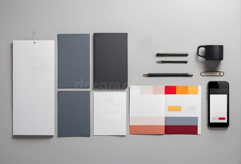 A Top View Flat Lay Notebooks, Notes, Office Essentials Arranged on a ...