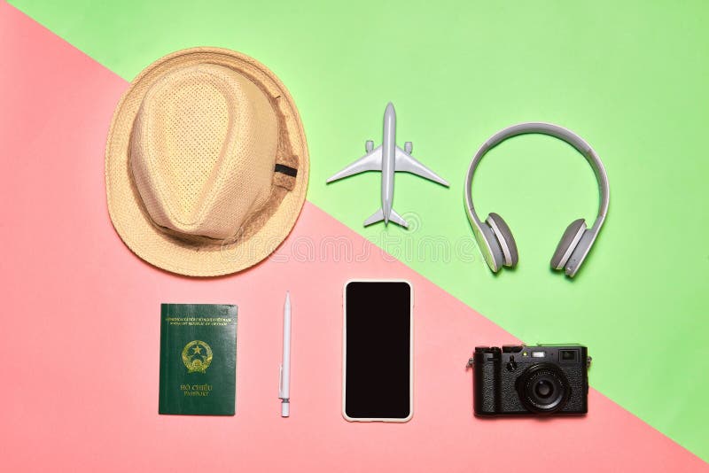 Top View, Flat Lay Object Accessories of Travel or Summer Vacation ...
