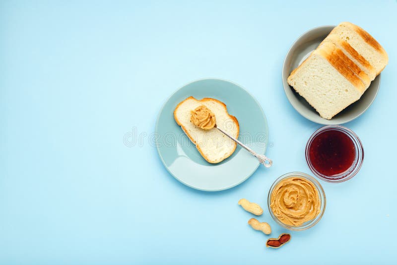 Top View,flat Lay Process of Cooking Breakfast, Spreading Bread, Toast ...