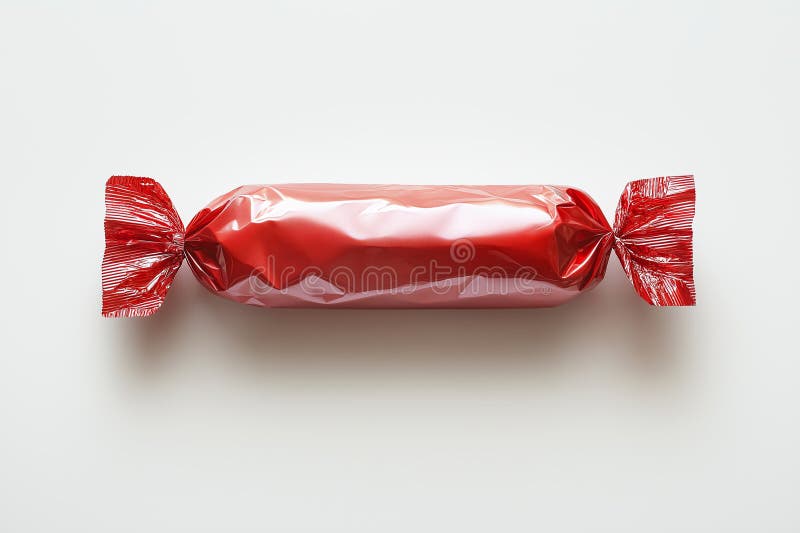 Top View. Flat Lay of a Red Shiny Candy Wrapper on White Background ...