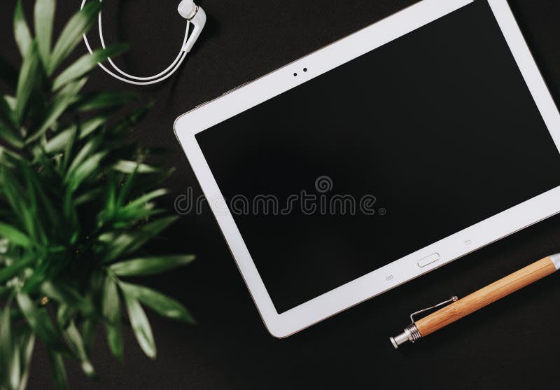 Top View of a Flat Lay Tablet with a Black Screen Stock Photo - Image ...