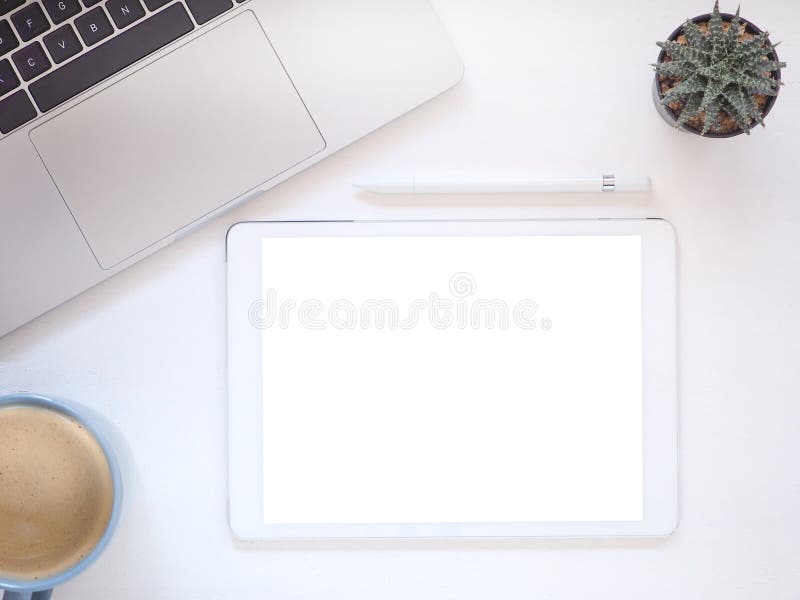 Top View, Flat Lay Template, Mock-up Digital Tablet Pc Computer with ...