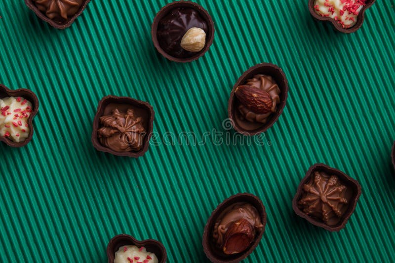Top View Flat Lay Various Assorted Chocolate Candies. Stock Image ...
