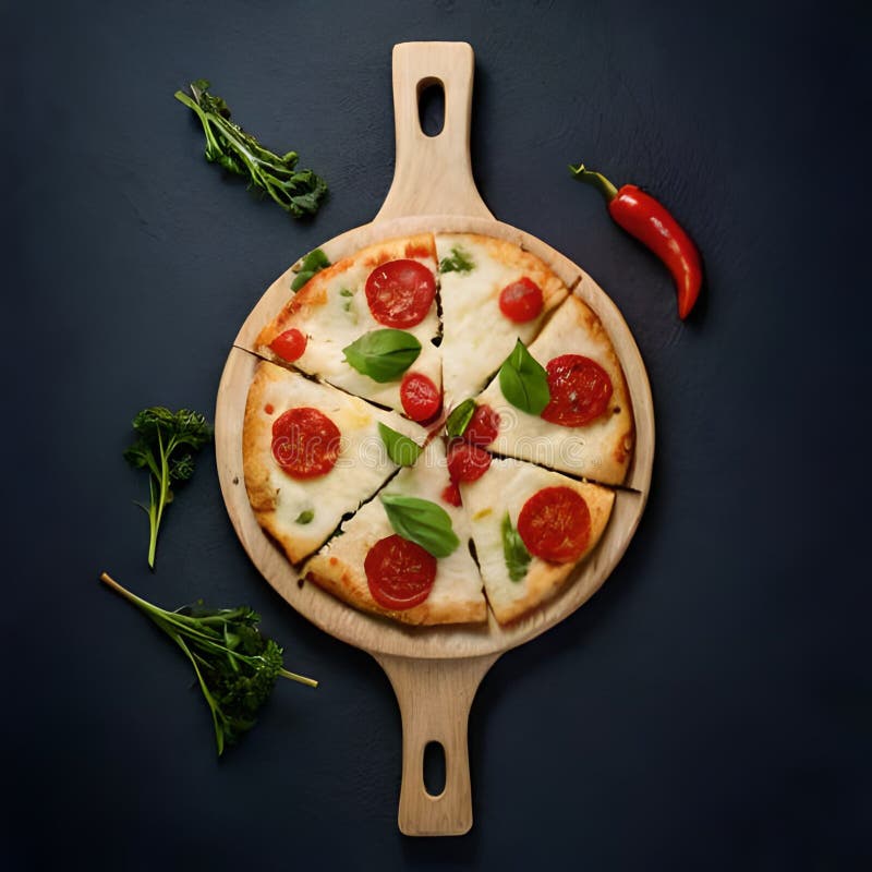 Top View of a Flatbread Pizza on a Wooden Pizza Board with Fresh ...
