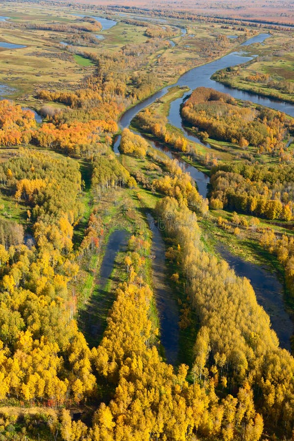 Top View of the Flood-land of River in Autumn Stock Photo - Image of ...