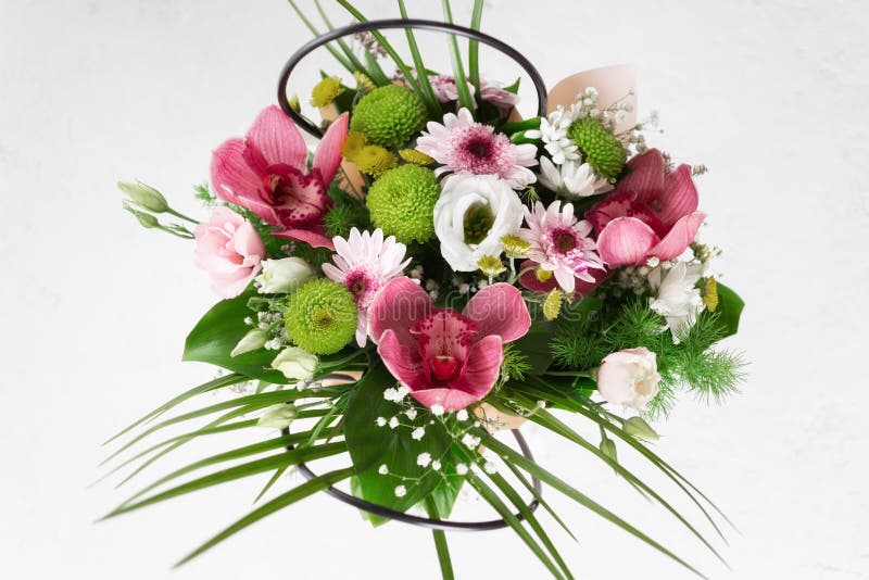 Top View Flower Bouquet White Background Flat Lay Stock Image - Image ...
