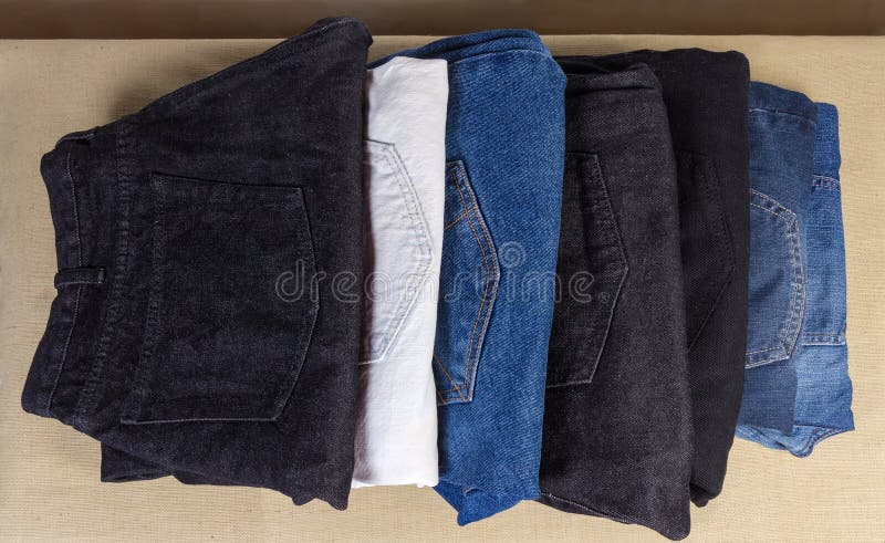 Top View of Folded Jeans of Various Colors and Textures Stock Image ...