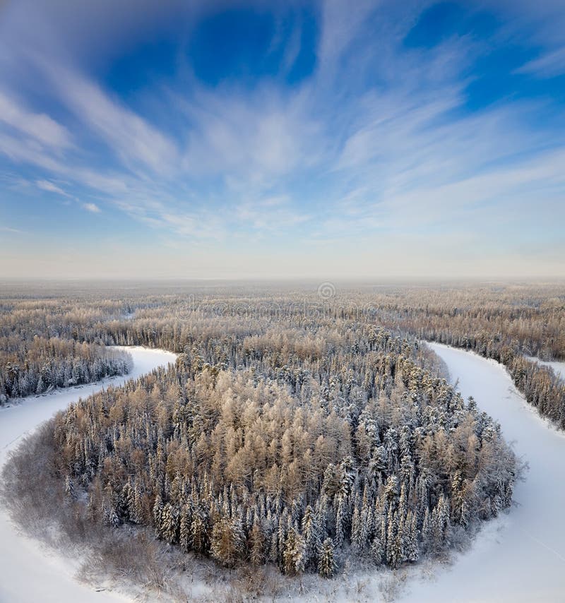 Top View Forest River in a Frosty Day Stock Image - Image of hight ...