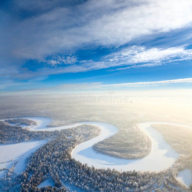 Top View of Forest River in Winter Stock Photo - Image of beauty ...