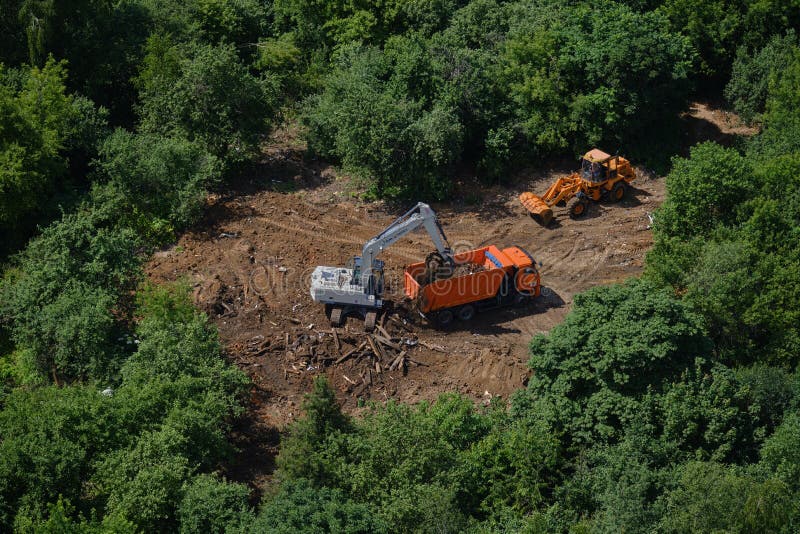 Top View of the Forest in Which Construction Equipment Works - July 10 ...