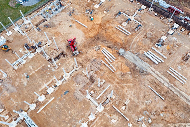 Top View of the Foundation and Concrete Columns at the Construction ...