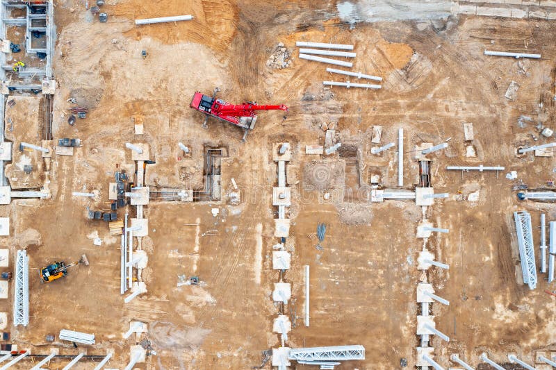 Top View of the Foundation and Concrete Columns at the Construction ...