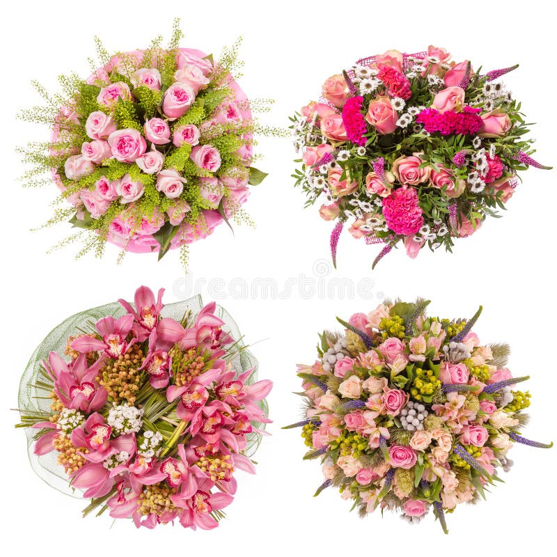 Top View of Four Colorful Flower Bouquets Stock Photo - Image of ...