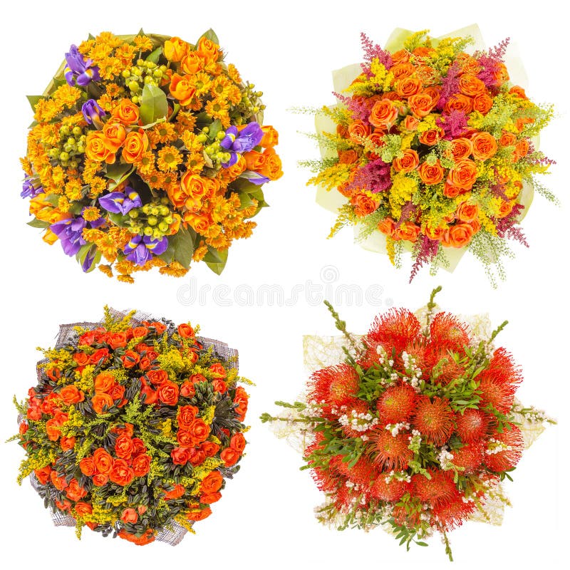 Top View of Four Colorful Flower Bouquets Stock Image - Image of ...