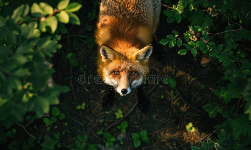 Top View of a Fox Prowling through the Forest Stock Photo - Image of ...