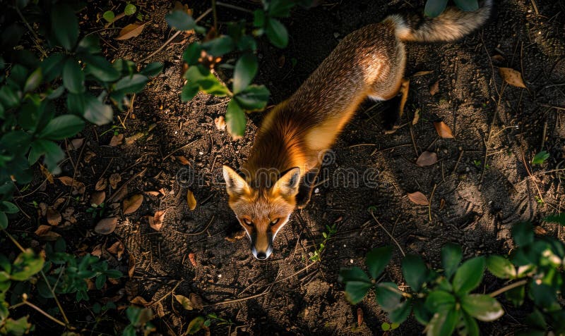 Top View of a Fox Prowling through the Forest Stock Photo - Image of ...