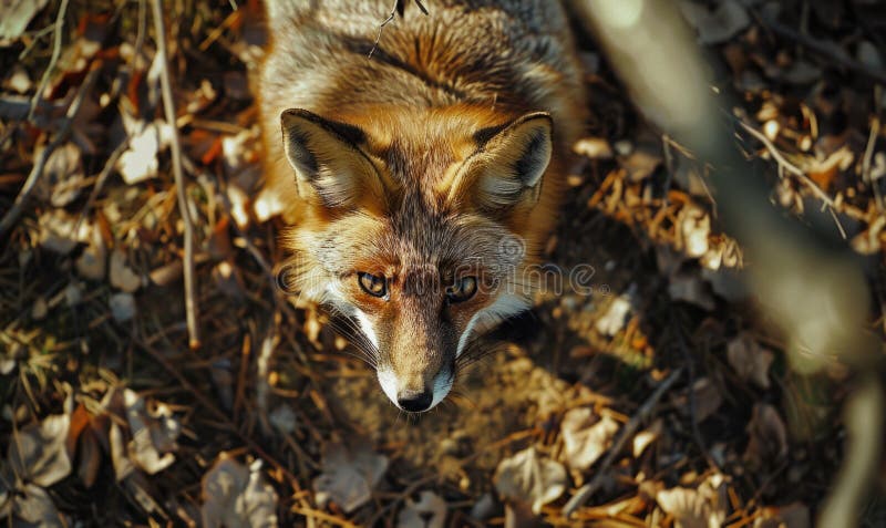 Top View of a Fox Prowling through the Forest Stock Image - Image of ...